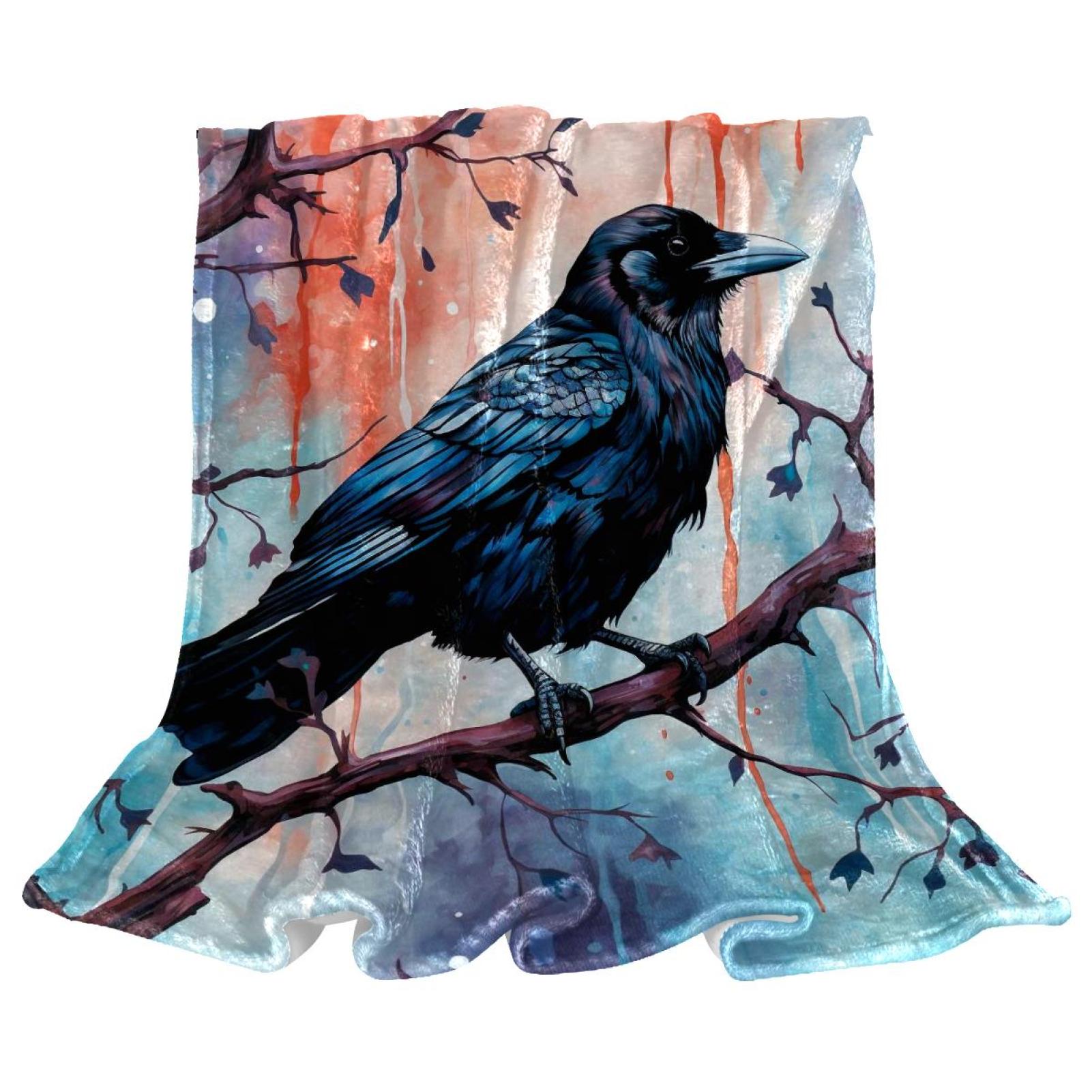 Black Crow Warm Cozy Throw Blanket Microfiber Fleece Blankets for Couch ...