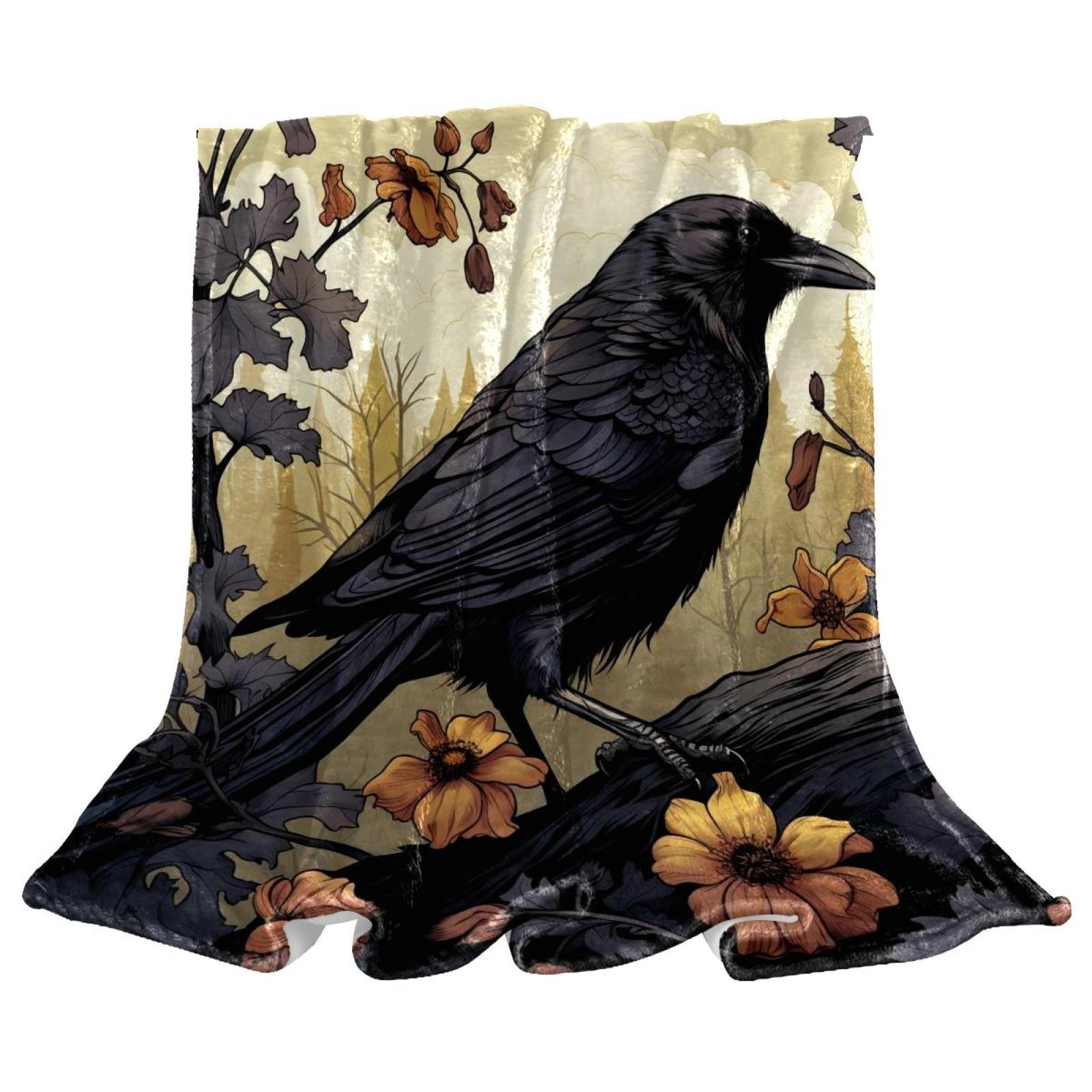 Black Crow Warm Cozy Throw Blanket Microfiber Fleece Blankets for Couch ...