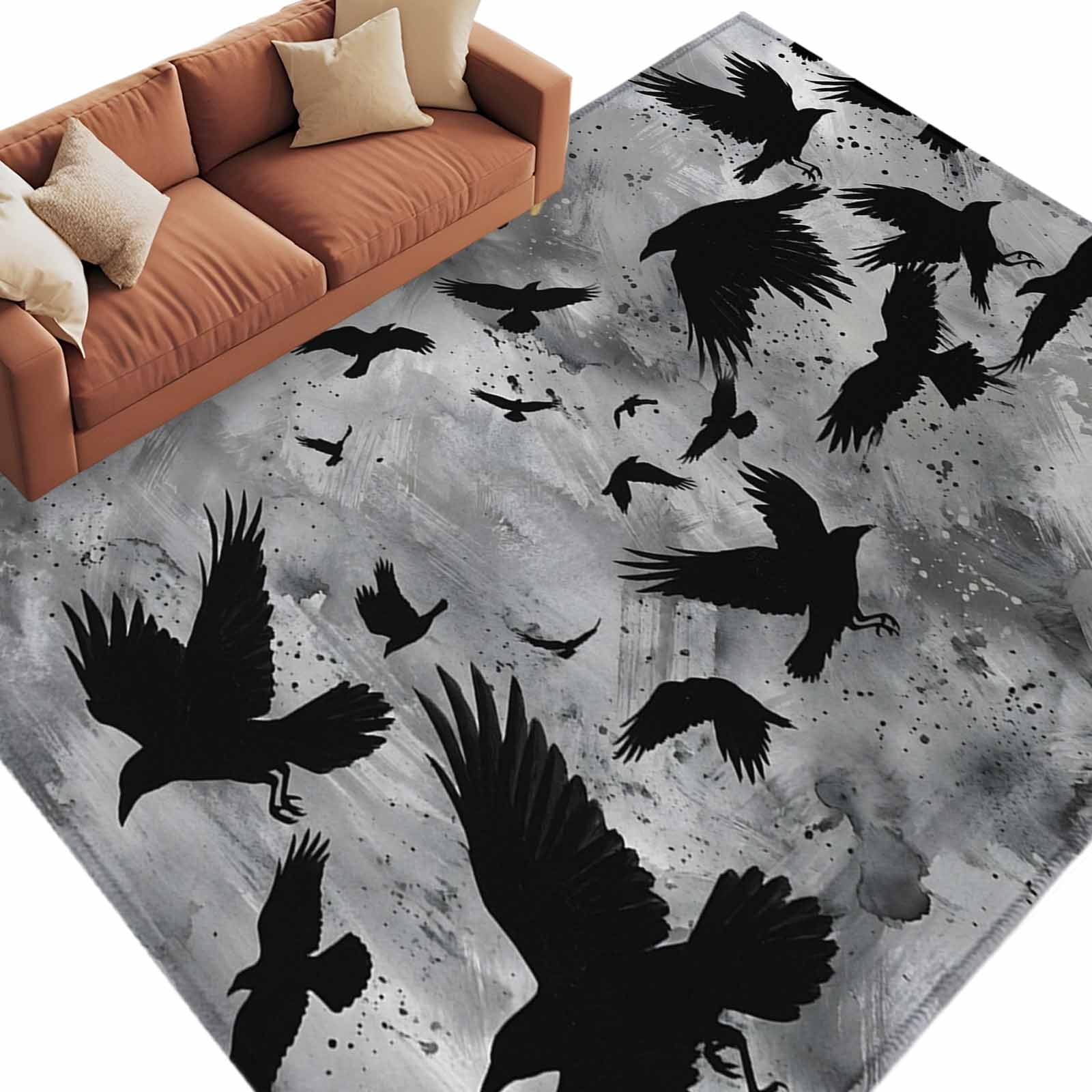 Black Crow Washable Living Room Rugs 5'x7', Abstract Grey Sky Feather ...