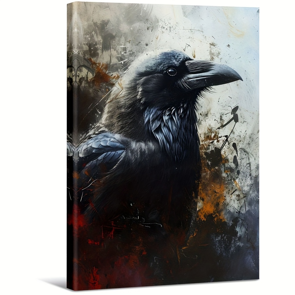 Black Crow With Artistic Background Large Wooden Framed Wall Art Home ...