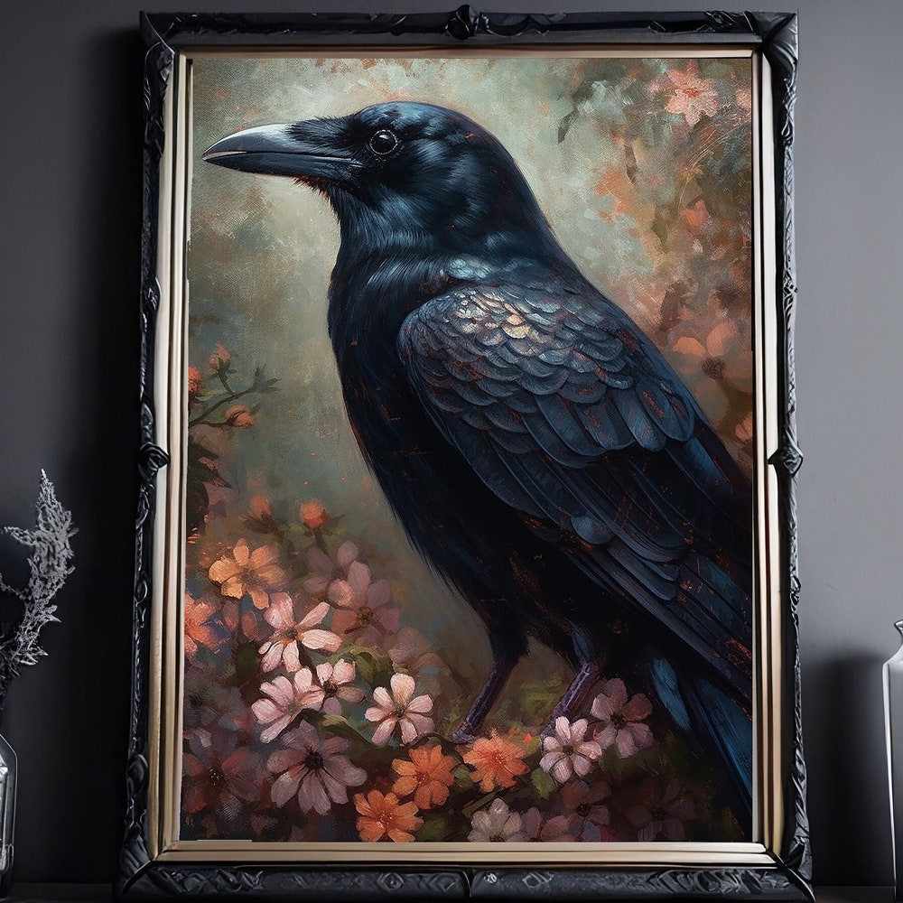 Black Crow With Flowers Vintage Poster Art Poster Print Dark Academia ...