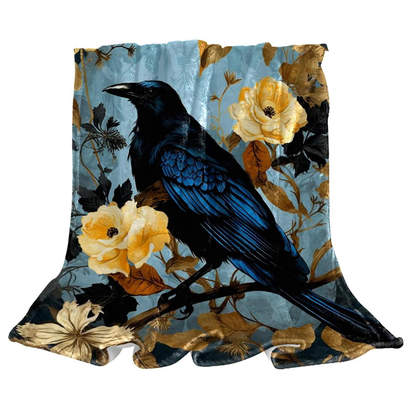 Black Crow Yellow Flower Plush Throw Blanket for Couch 59" x 79 ...