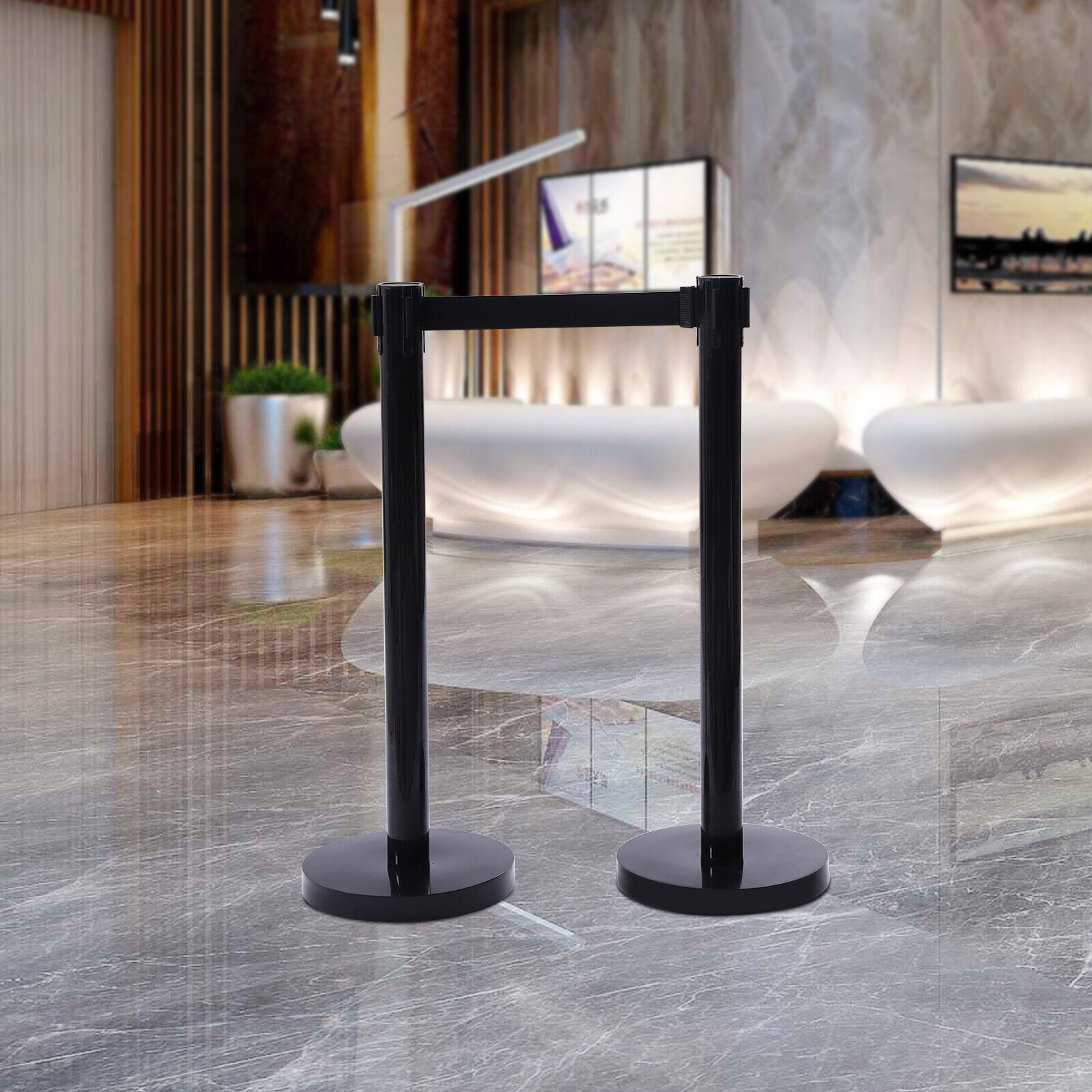 Black Crowd Control Barrier Stanchion Posts Queue Pole w/6.5ft ...