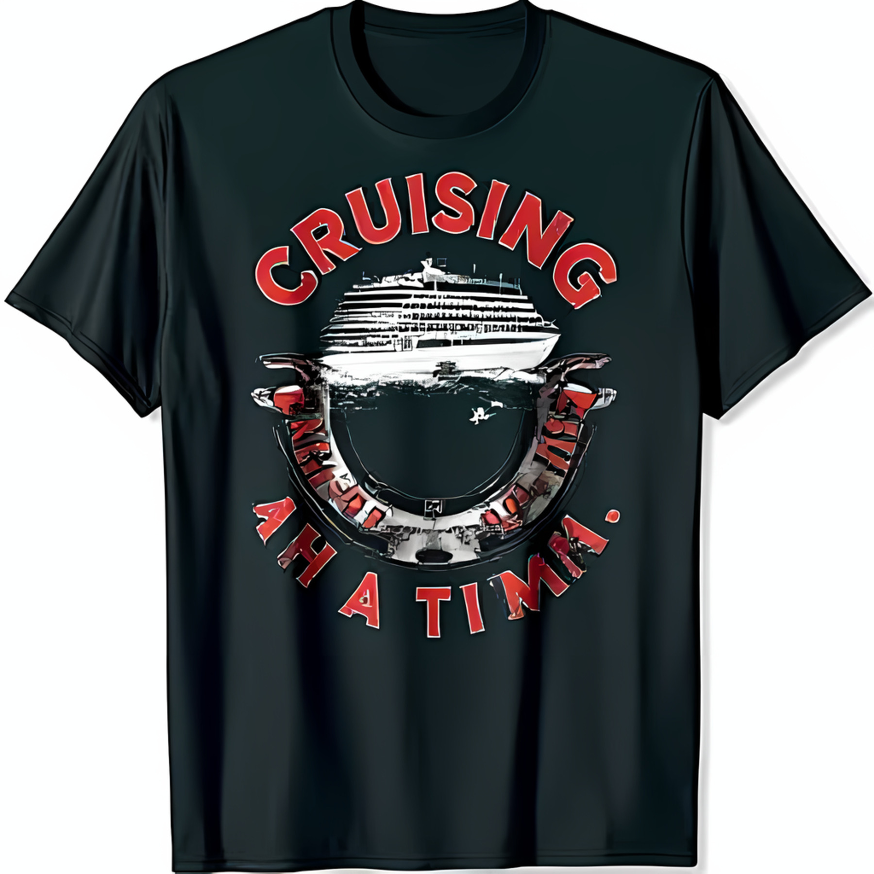 Black Cruise Ship T-Shirt with CRUISING Design and AH A TIM Text for ...