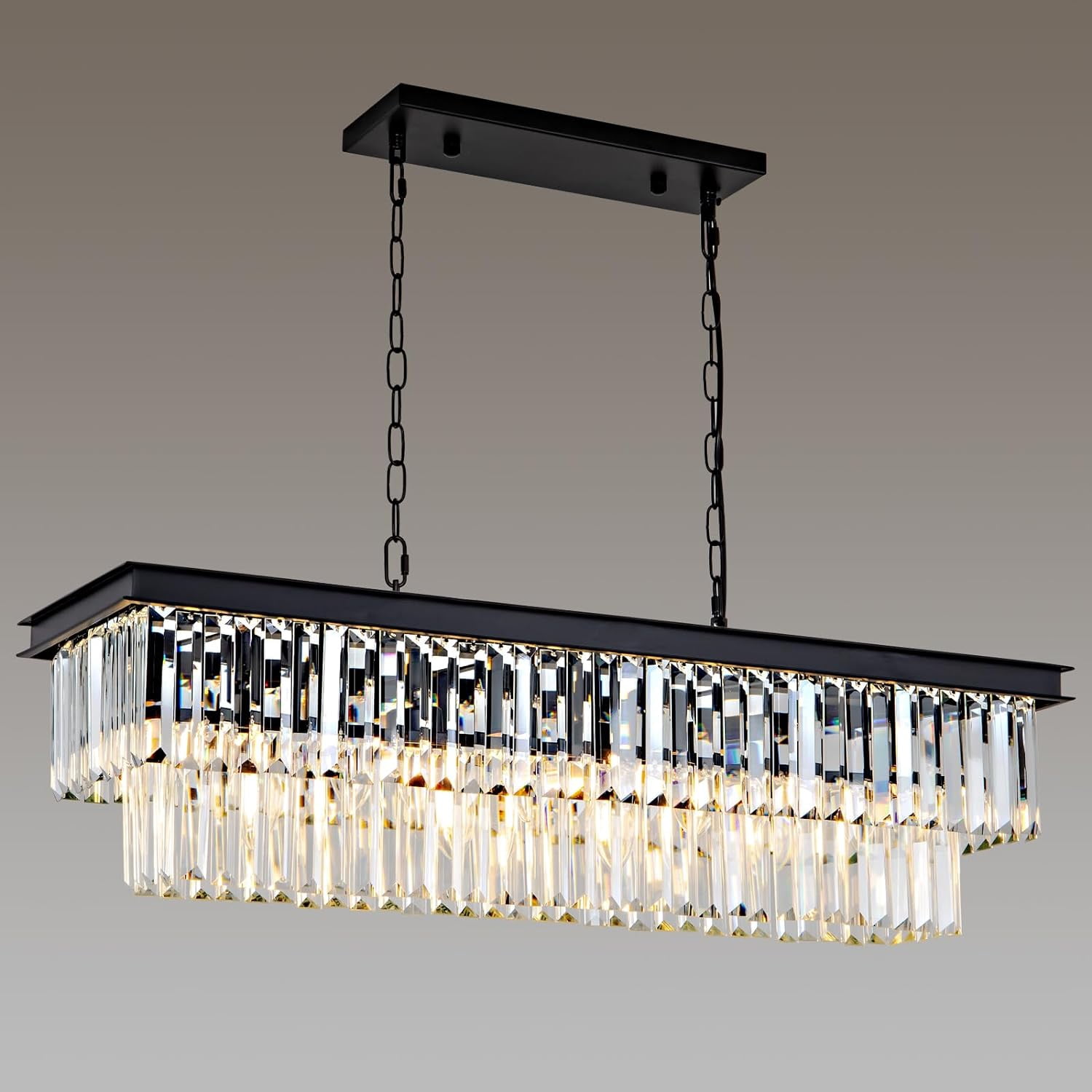 Black Crystal Chandelier for Dining Room Light Fixture Rectangle Modern Farmhouse Chandelier ...