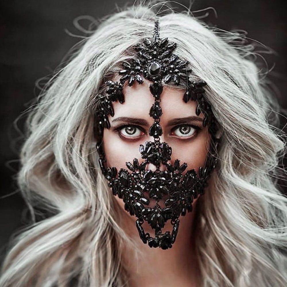 Black Crystal Full Face Mask Halloween Mask Masquerade Mask Rhinestone ...
