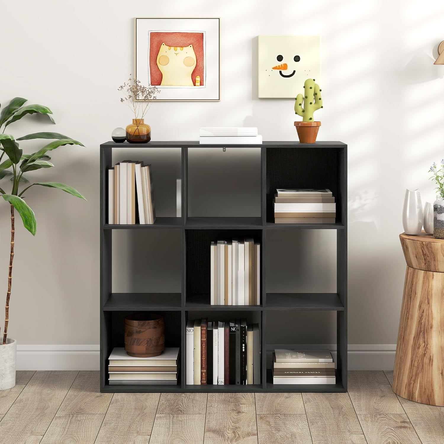 Black Cube Storage Unit, 3-tier Bookcase with 9 Cube Storage Unit, Open ...