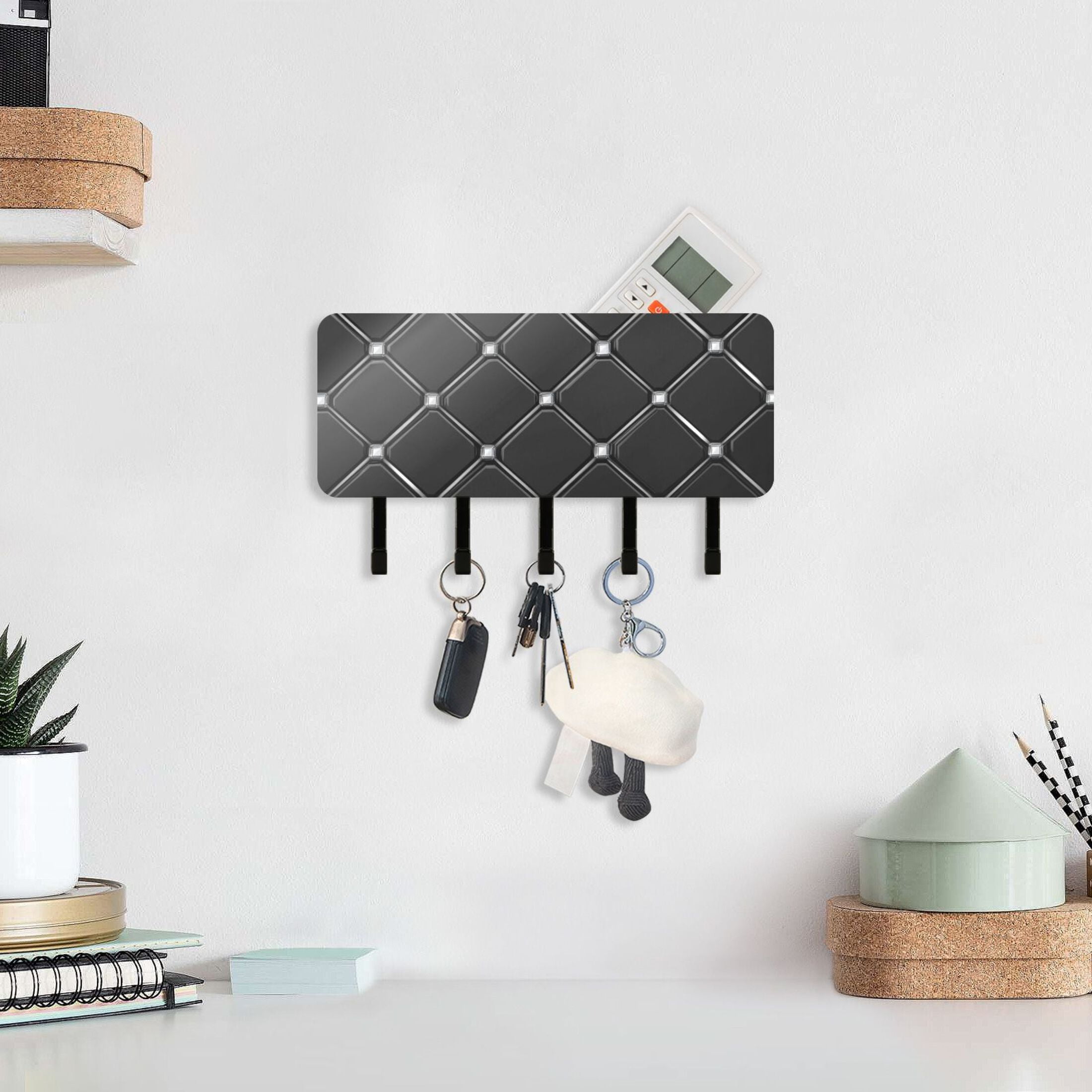 Black Cubes Key Holder for Wall Mail Holder Organizer with 5 Key Hooks ...