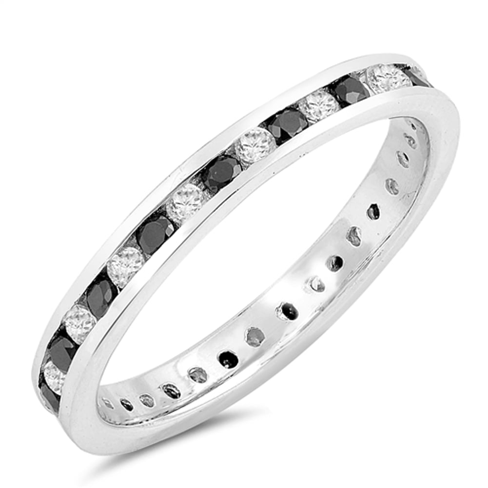 Black Cubic Zirconia Modern Contrast Ring .925 Sterling Silver Thumb ...