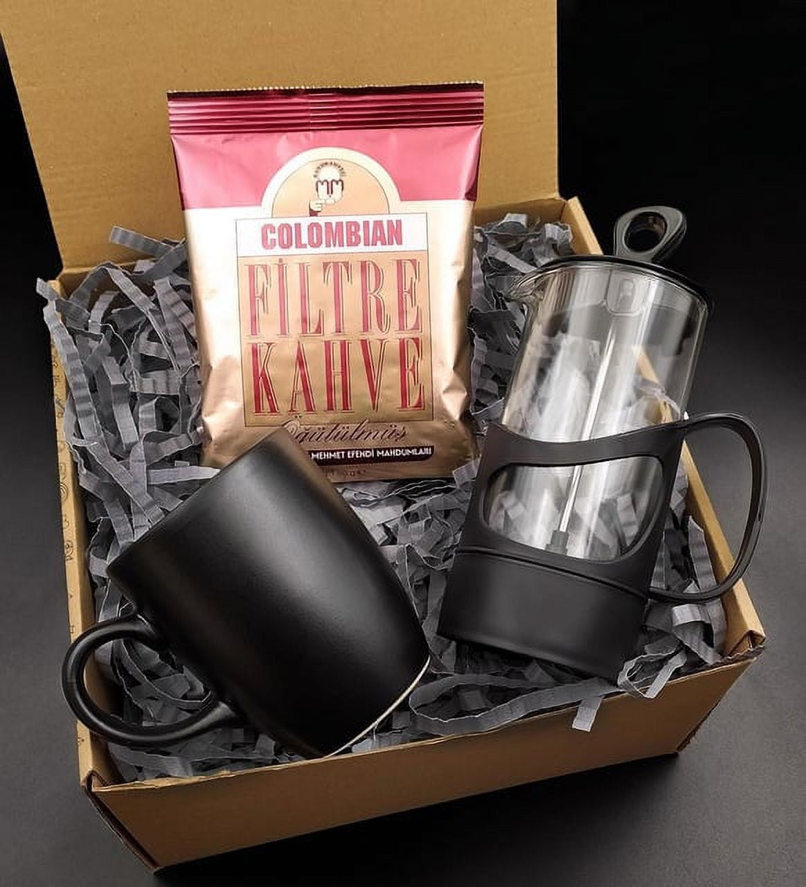 Black Cup & French Press & Colombian Fresh Filter Coffee Gift Set ...