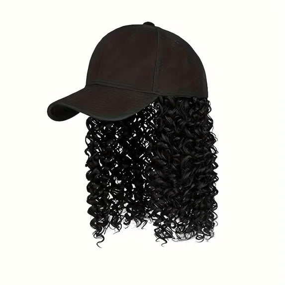 Black Curly Hair Wigs Baseball Cap - One-Piece Casual Hat for Concerts ...