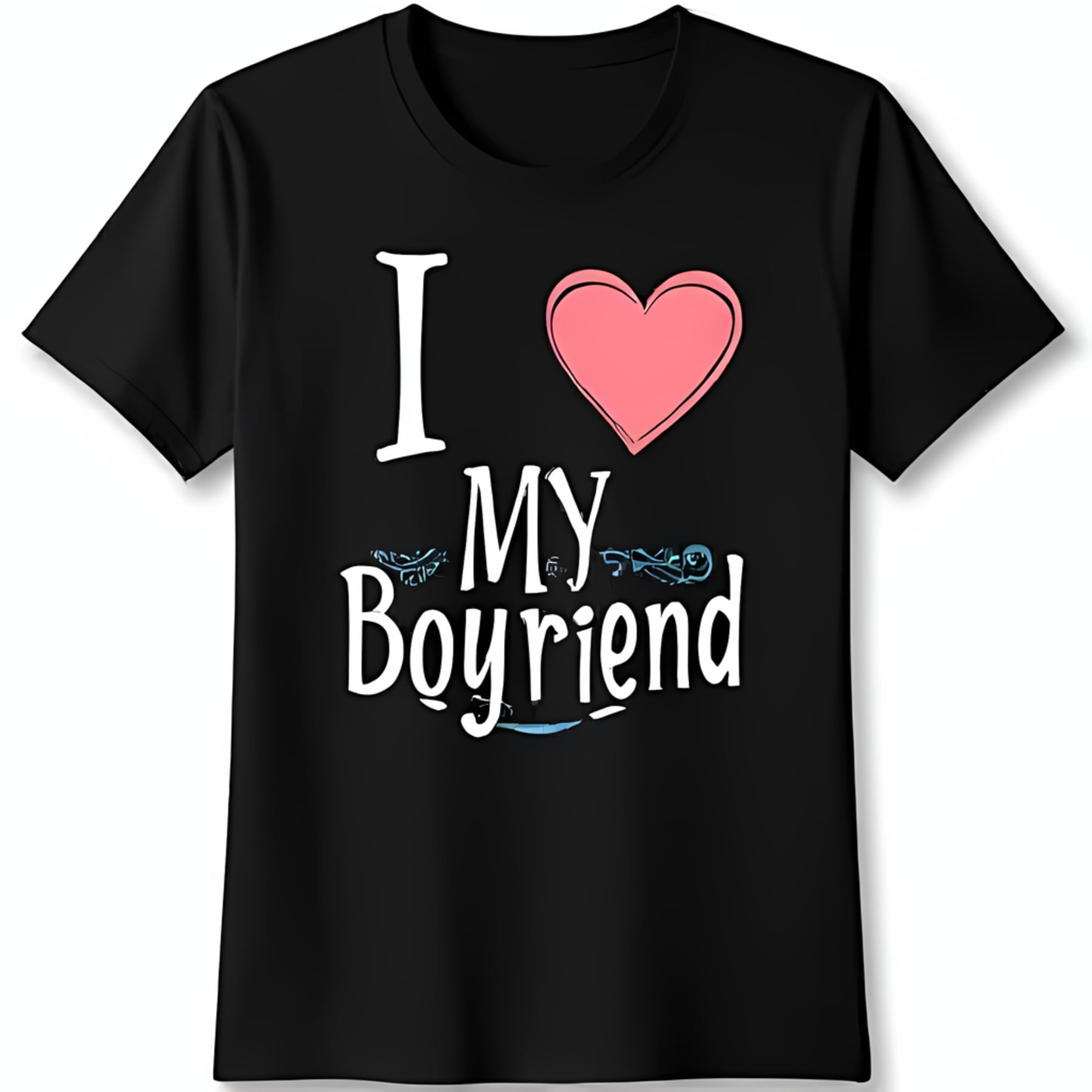Black Cursive T-Shirt with I MY BOYFRIEND and Red Heart Design ...