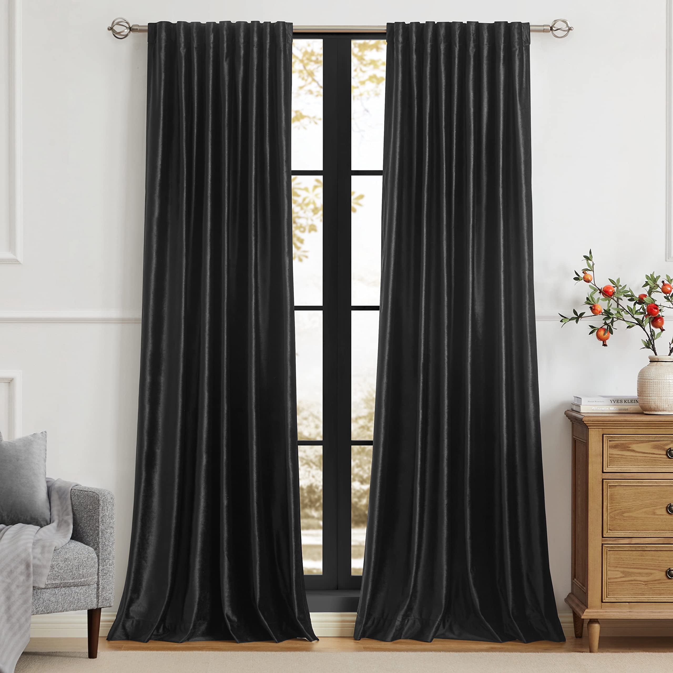 Black Curta96 Inch For Living Room Drapes Blackout Rod Pocket Tab ...