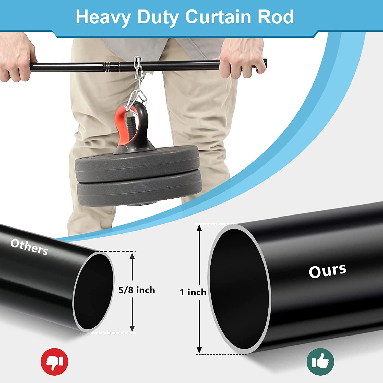 Black Curtain Rod - 1 Inch Extra Long Curtain Rods for Windows 32 to 95 ...