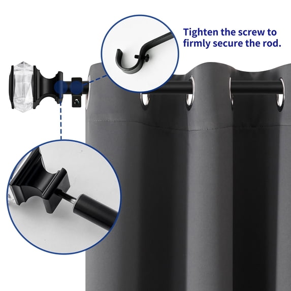 Black Curtain Rod Adjustable 30" To 48" For Kitchen Window Single ...