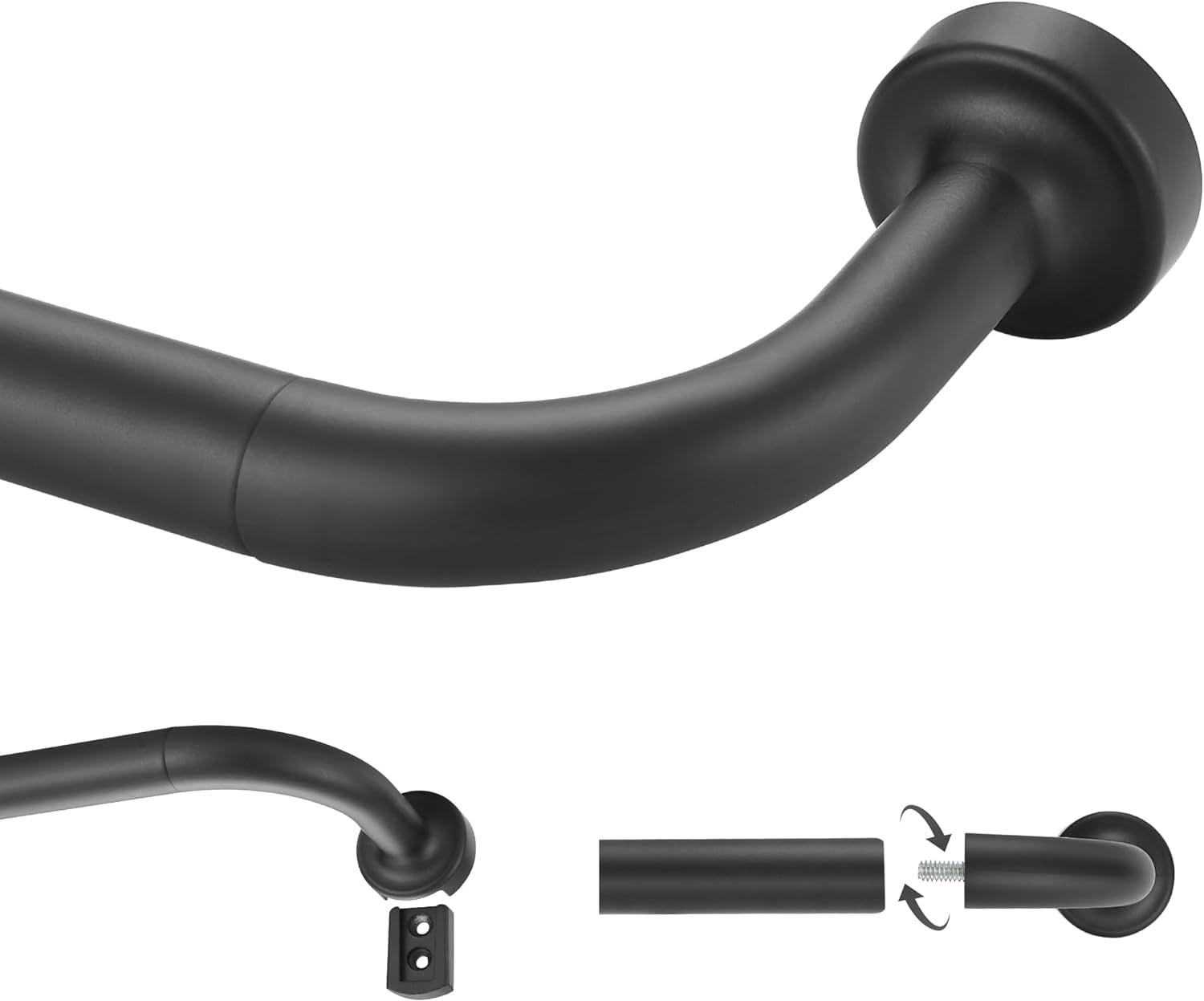 Black Curtain Rod for Windows 28 to 86 Inch, Internal Splicing 1 Inch Diameter Disc, Adjustable ...