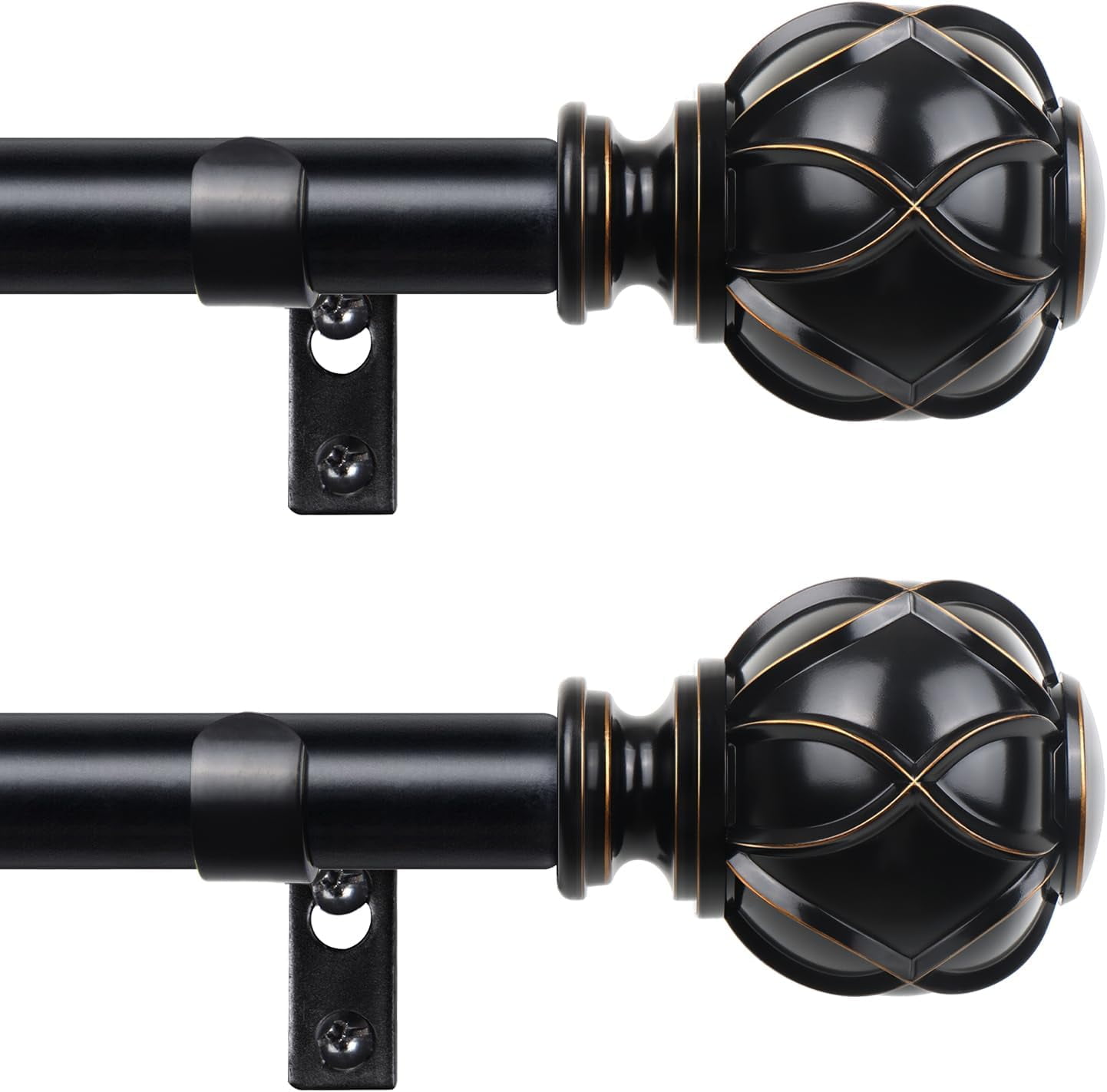 Black Curtain Rods 2 Pack, Curtain Rods for Windows 48 to 84 Inch, 3/4 ...