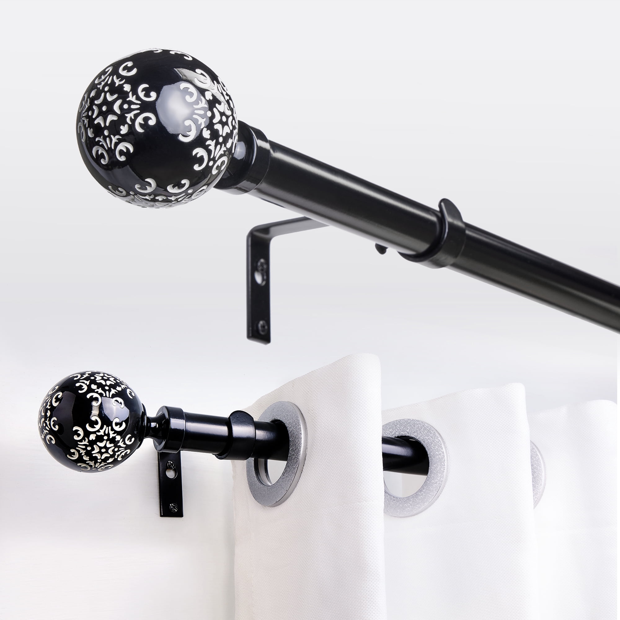 Black Curtain Rods for Windows 32-72 Inch: 1 Inch Adjustable Modern ...
