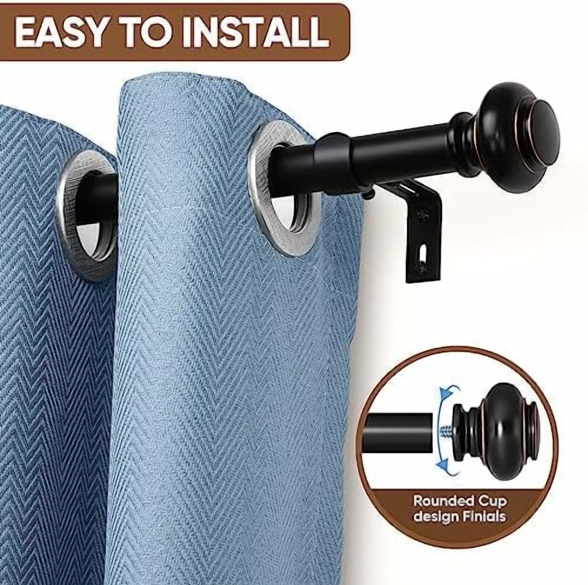 Black Curtain Rods for Windows 66 to 120 Inches Adjustable Decorative 1 ...