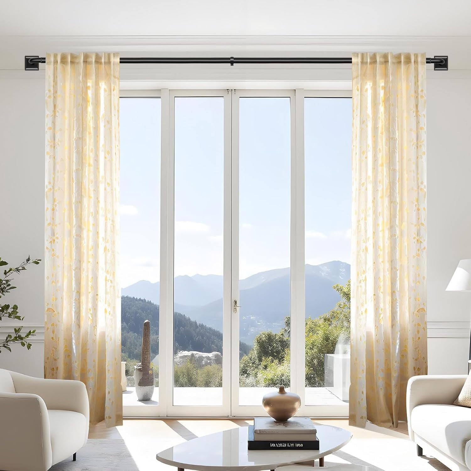 Black Curtain Rods For Windows 66-120inch(5.5-10ft) Heavy Duty Return ...