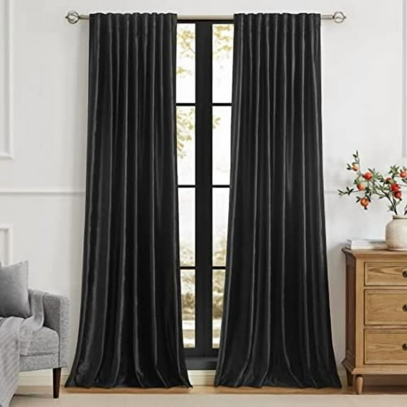 Black Curtains 84 inch for Living Room Velvet Drapes Blackout Rod ...