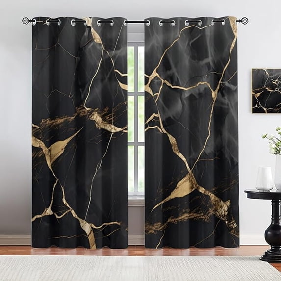 Black Curtains, Black Gold Marble Blackout Curtains, Nordic Light ...