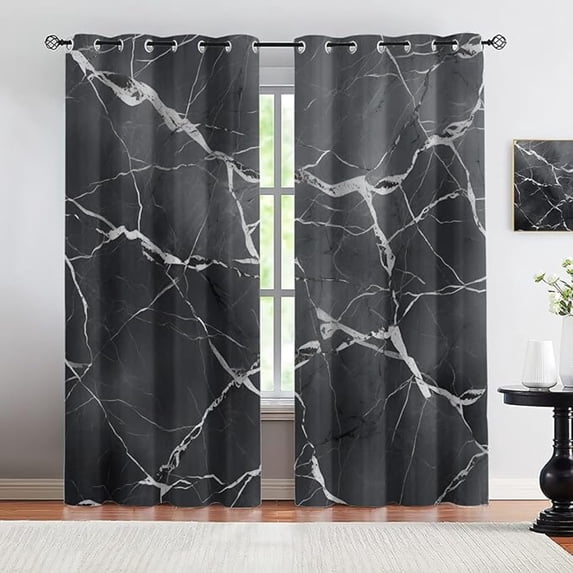 Black Curtains, Cracked Grey Marble Blackout Curtains, Modern Marble ...