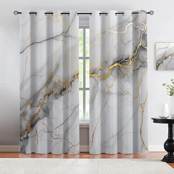 Black Curtains, Light Luxury White Gold Marble Blackout Curtains ...