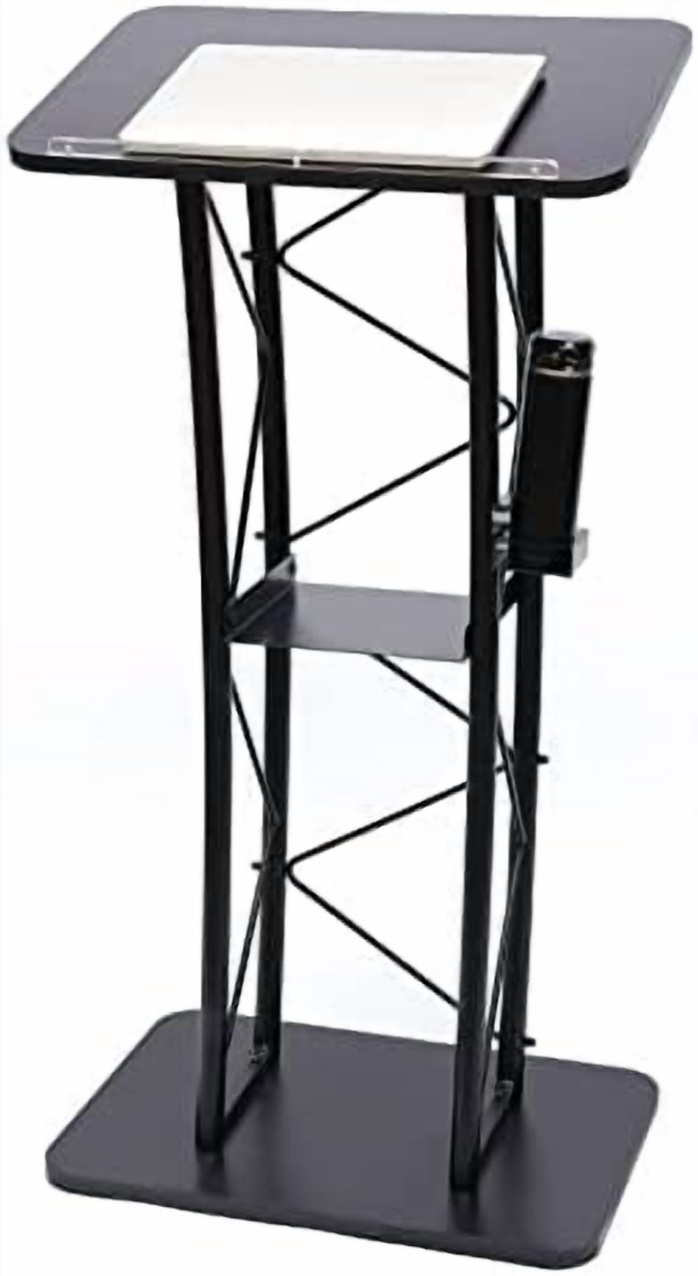 Black Curved Podium, Metal Pulpit Lectern with Baffle & Cup Holder ...