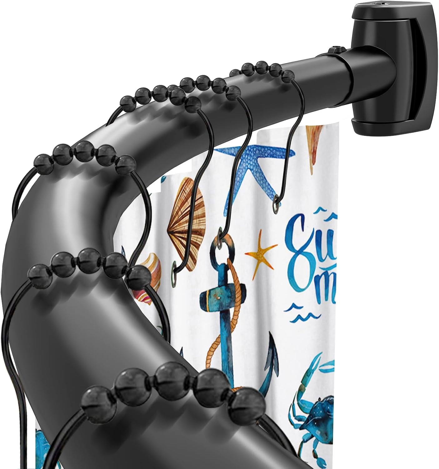 Black Curved Shower Curtain Rod 33-78 Inches Adjustable Splicing Design ...