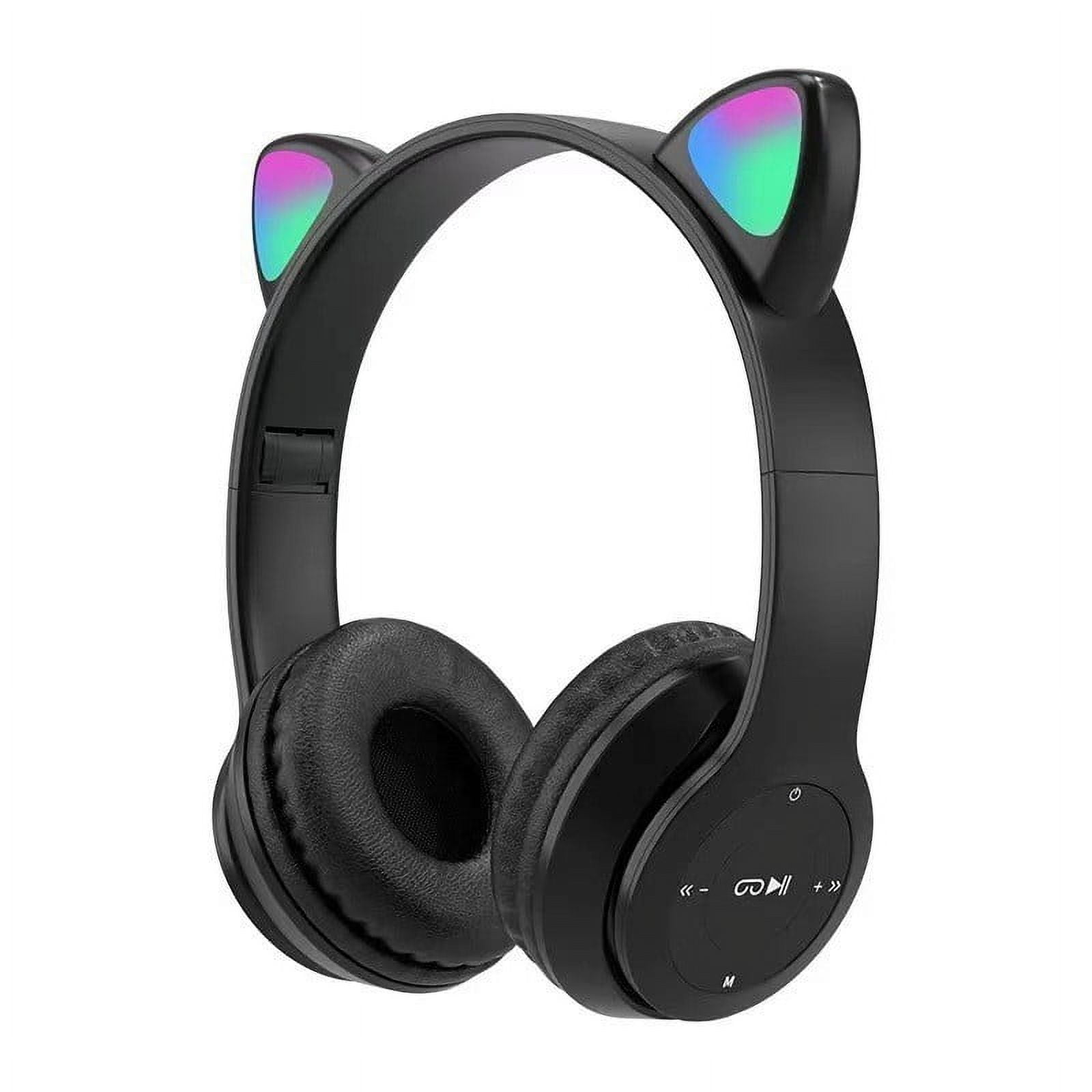 (Black) Cute Cat Ear Bluetooth Compatible Headset With LED Wireless ...