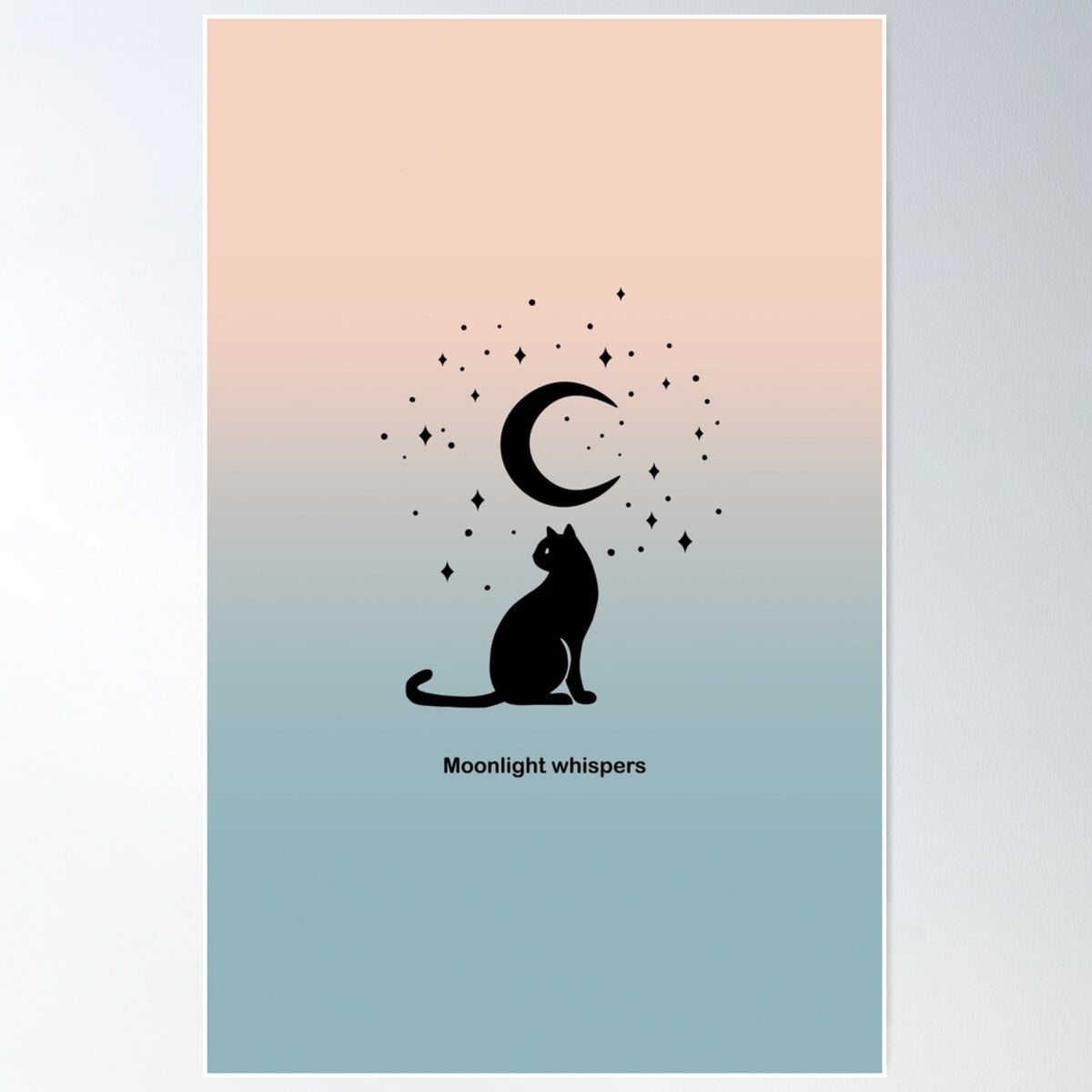 Black Cute Cat - Peach Blue Poster Wall Art, Modern Wall Decor For ...
