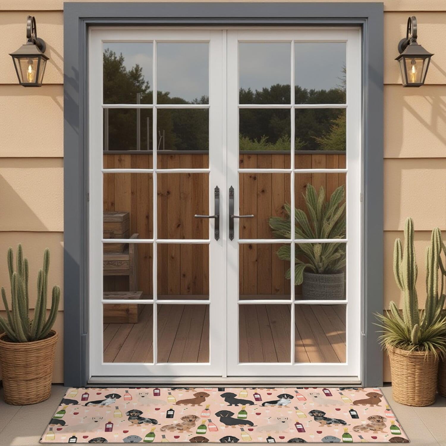 Black Cute Dachshund Dog and Wine Door Rugs,Washable Non Slip Door Mats ...