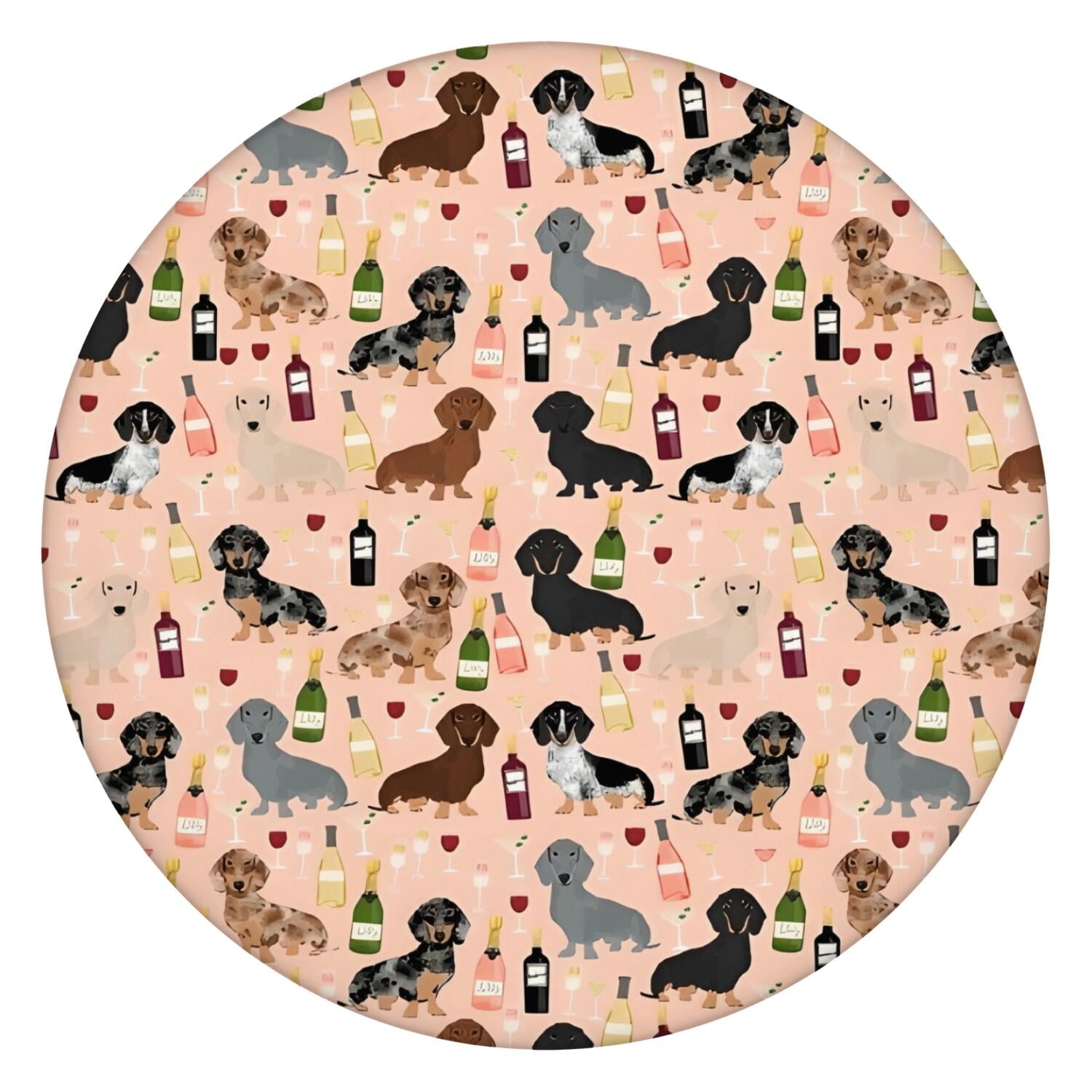 Black Cute Dachshund Dog and Wine Round Fitted Tablecloth with Elastic ...