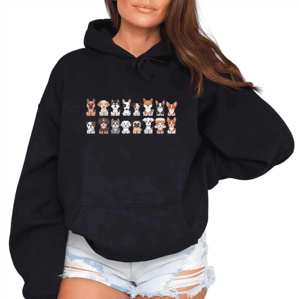 Black Cute Dog Breed Grid Graphic Sweatshirt Print hoodie womans S-2XL ...