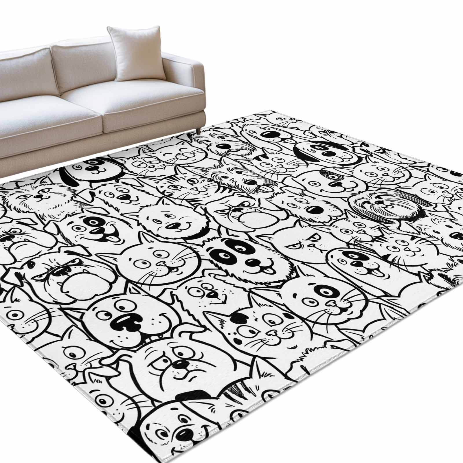 Black Cute Dog Cat Washable Rug 4x6 Area Rug for Living Room Bedroom ...
