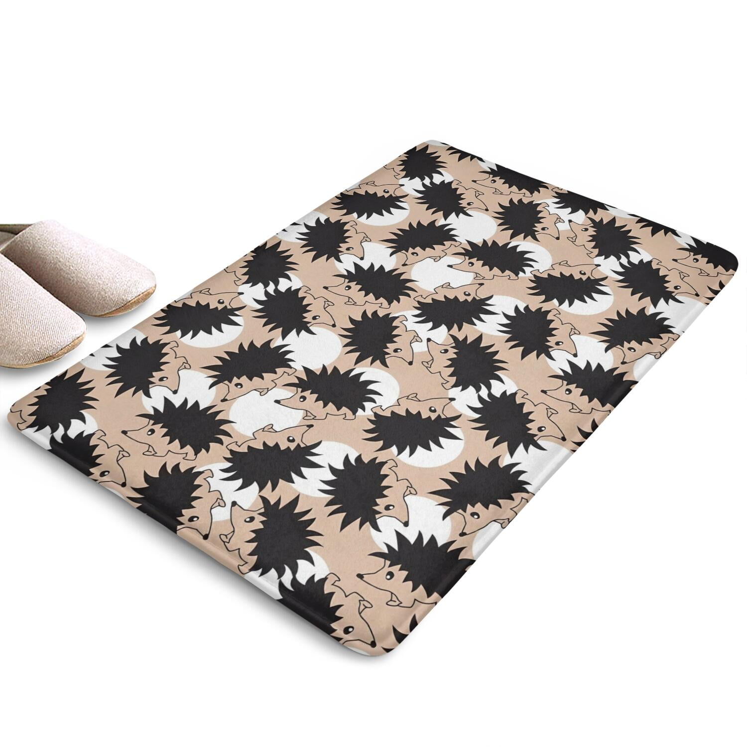 Black Cute Hedgehog Pattern Flannel Non Slip Door Rugs,Washable Door ...