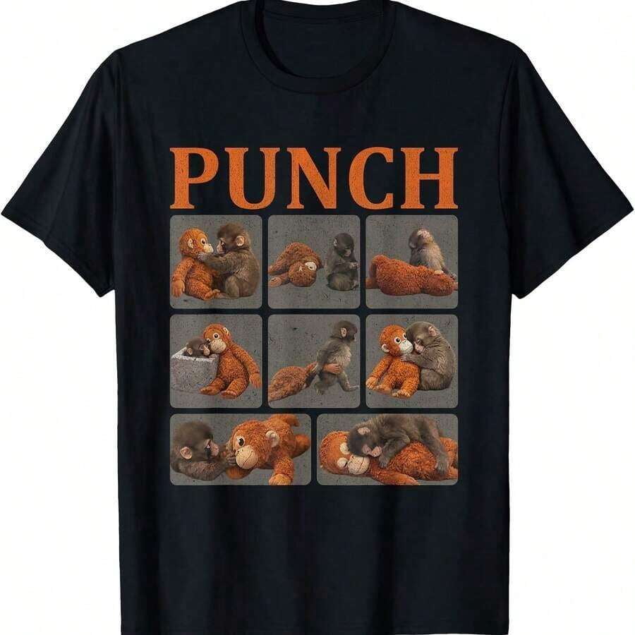 Black Cute Monkey Punch Graphic T-Shirt For Adults - Walmart.com