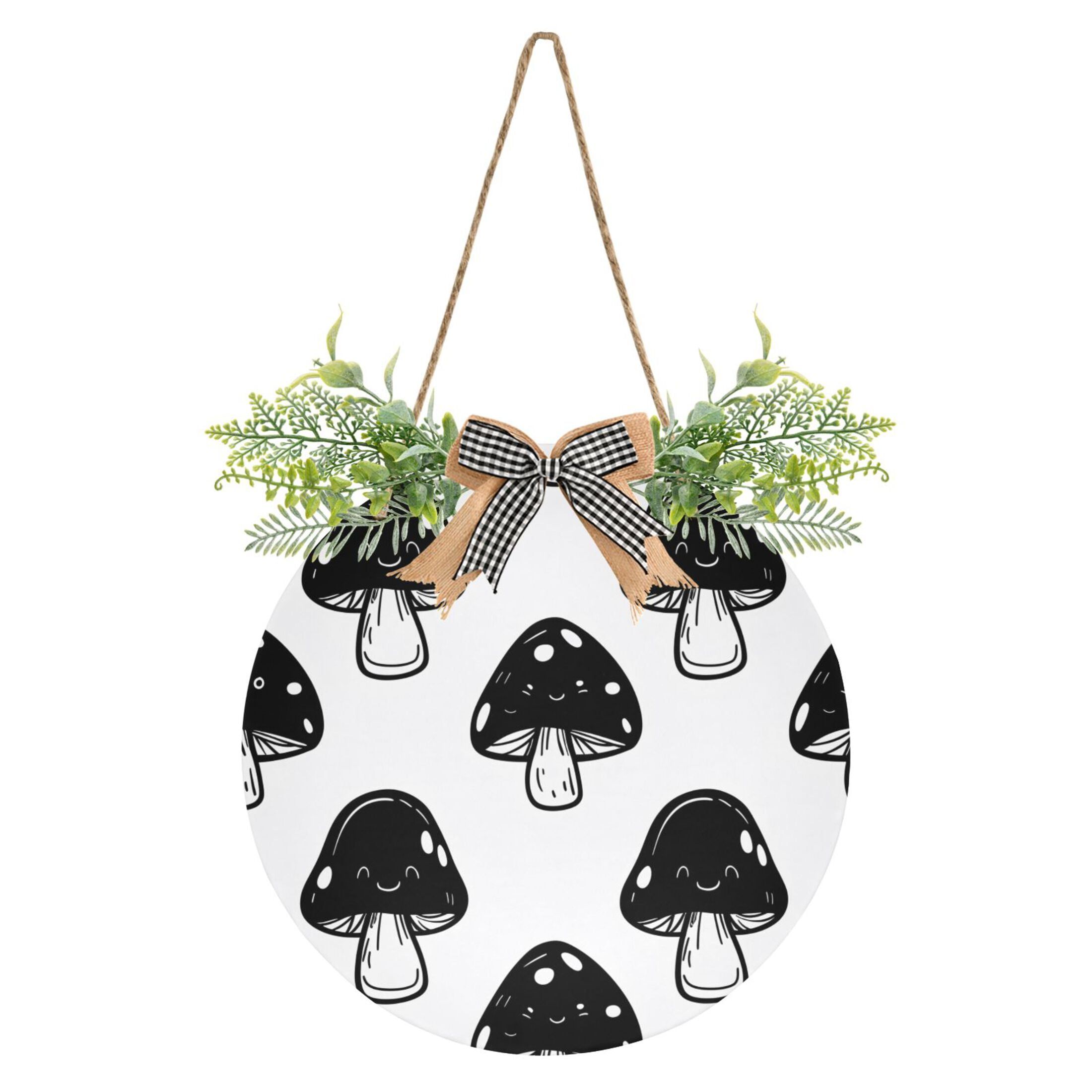 Black Cute Mushrooms Welcome Front Door Sign Round 12 inch Porch ...