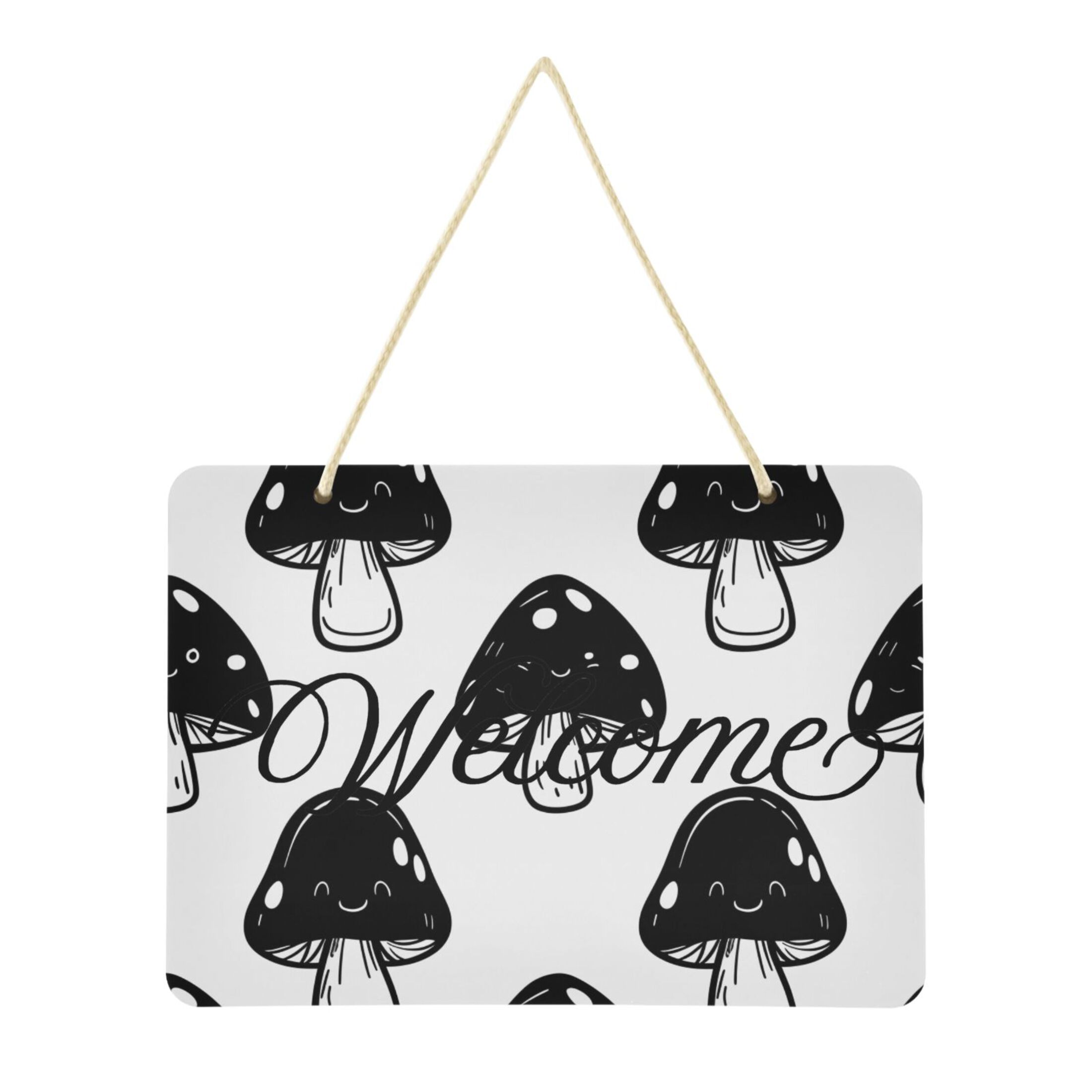 Black Cute Mushrooms Welcome Sign Front Door PVC 14x10 inch Hanger ...