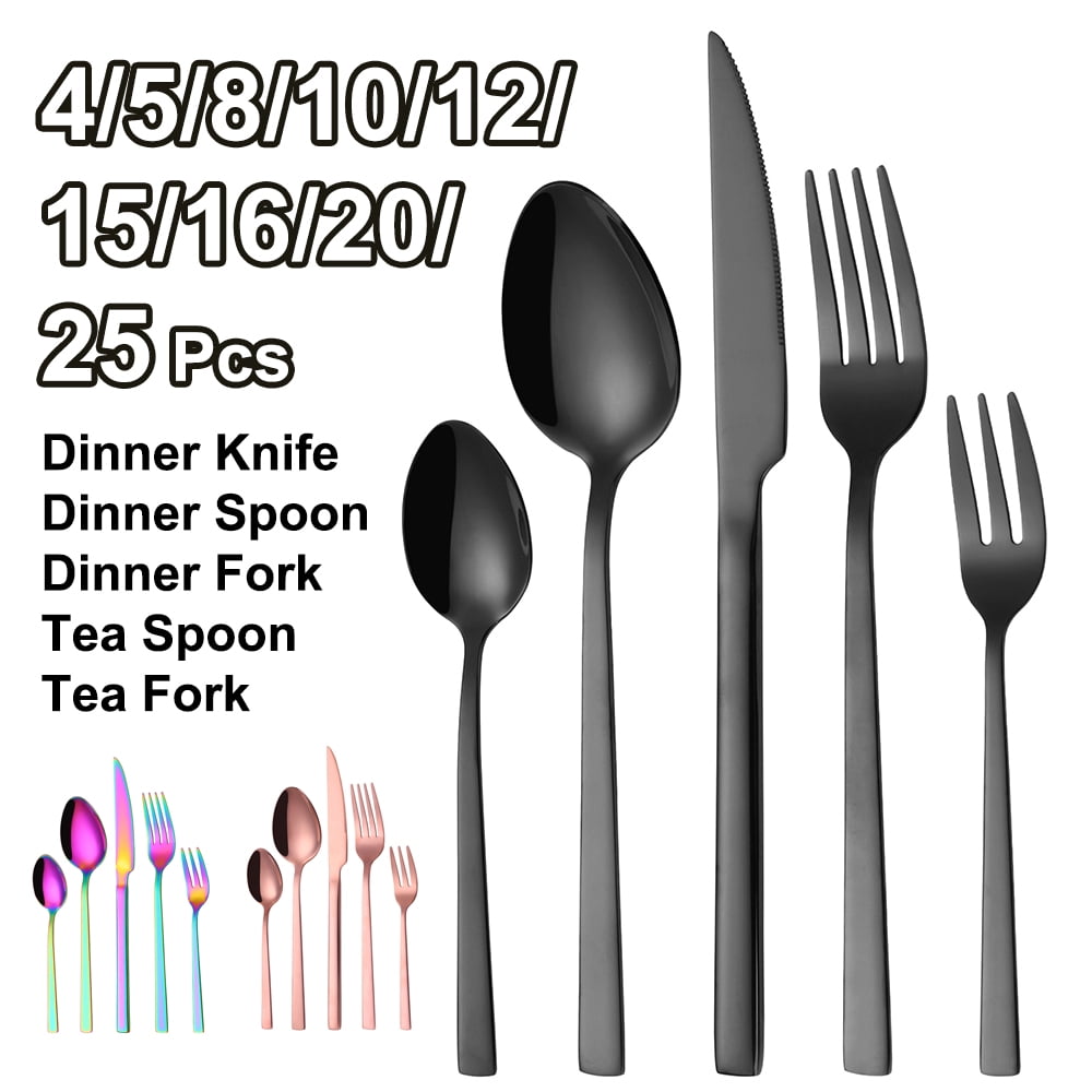 Black Cutlery Stainless Steel Western Tableware Mirror Knife Fork Spoon ...