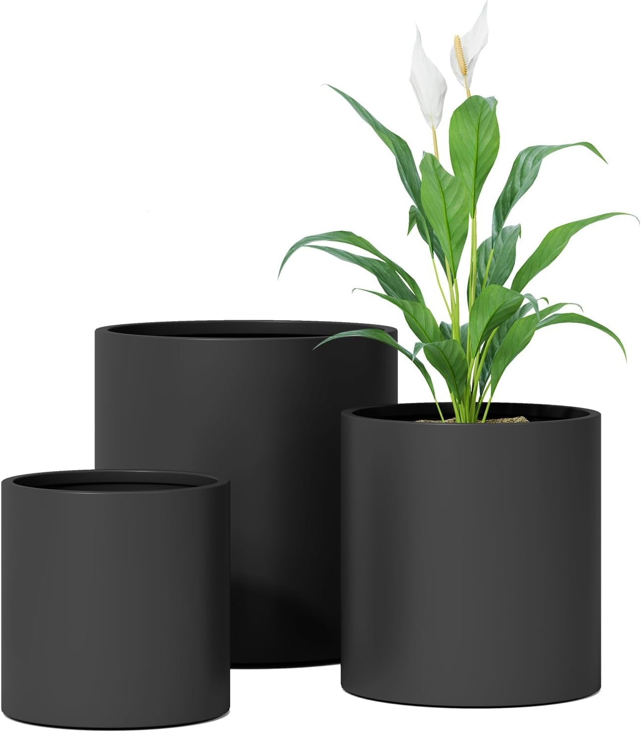 Black Cylinder Plant Pots Set,Set of 3 Big Planters(6/8/10 Inch ...