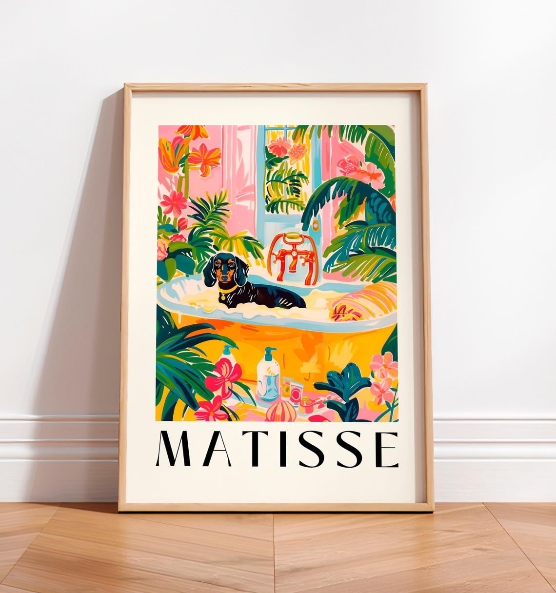 Black Dachshund In A Bathtub, Funny Bathroom Wall Art, Mid Century ...