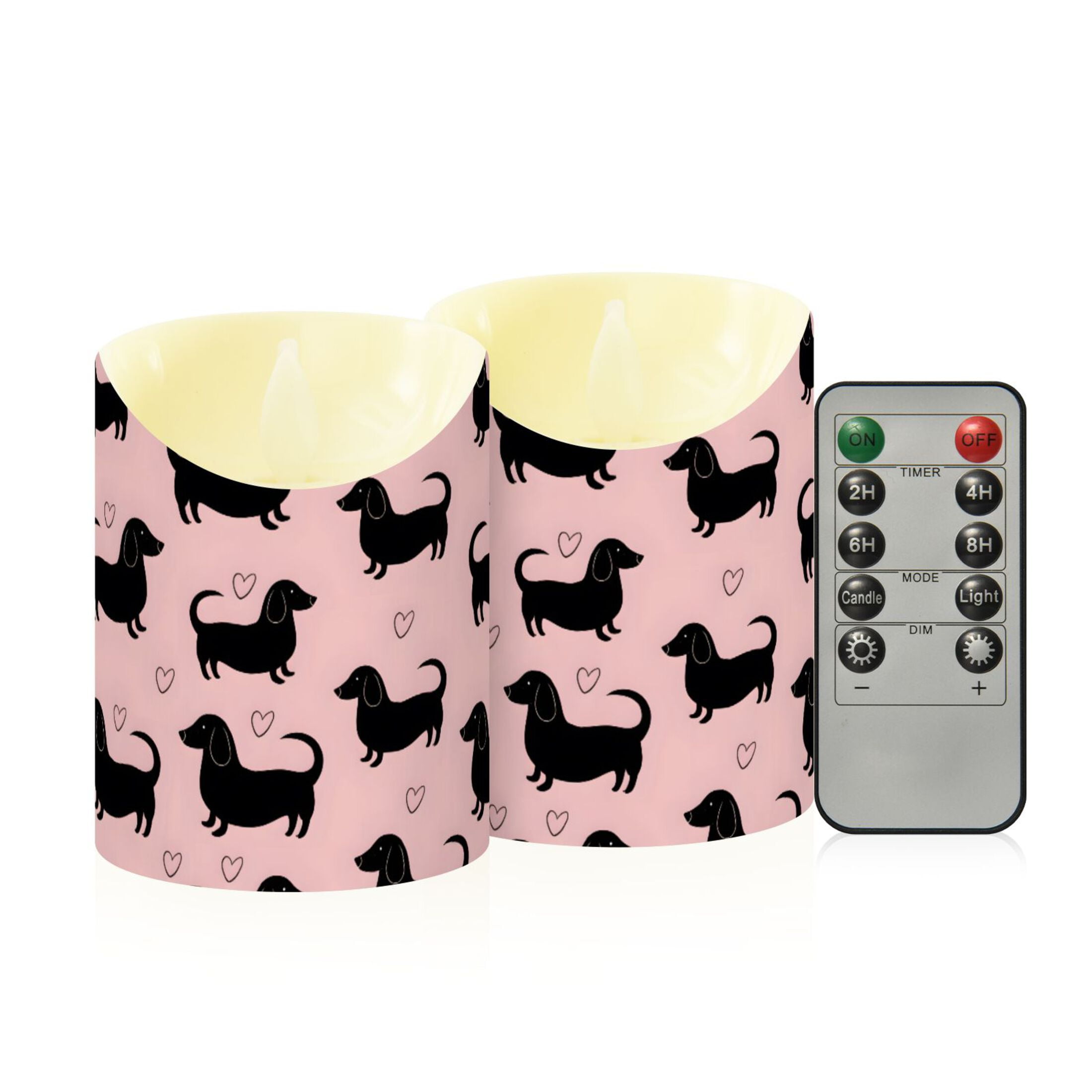 Black Dachshund Dog Pattern Flameless Candles 2 PCS with Remote ...