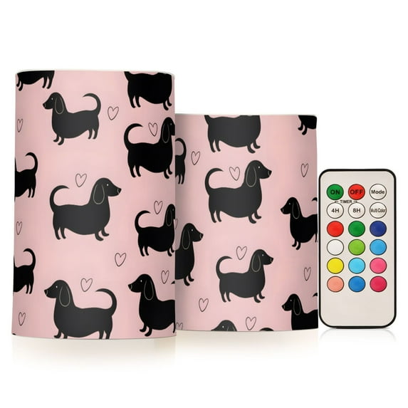 Black Dachshund Dog Pattern Flameless LED Candle Set with Remote ...