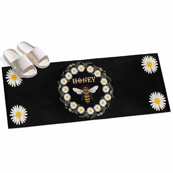 Black Daisy Bees Hallway Runner Rug 2x6 Washable Non Slip Kitchen ...