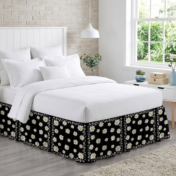 Black Daisy Flower Bed Skirt Queen Size 18 Inch Drop, Farmhouse Floral ...