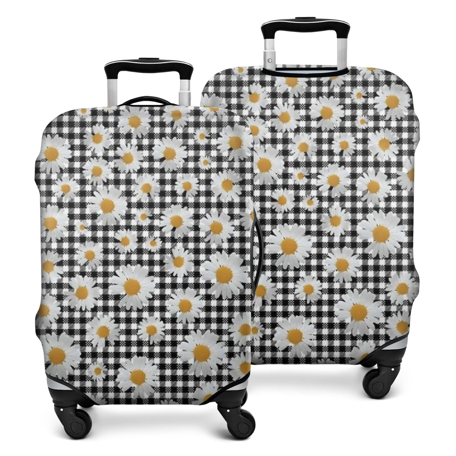 Black Daisy Flower Checkered Pattern Luggage Cover Fashion Suitcase ...