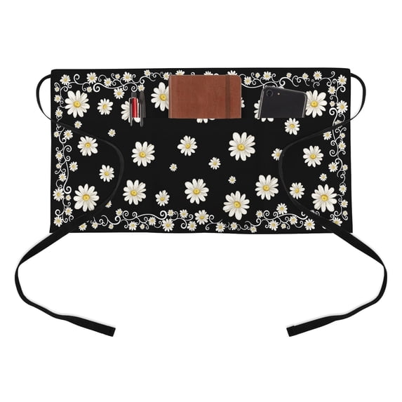 Black Daisy Flower Kitchen Restaurant Half Waist Apron, Farmhouse ...