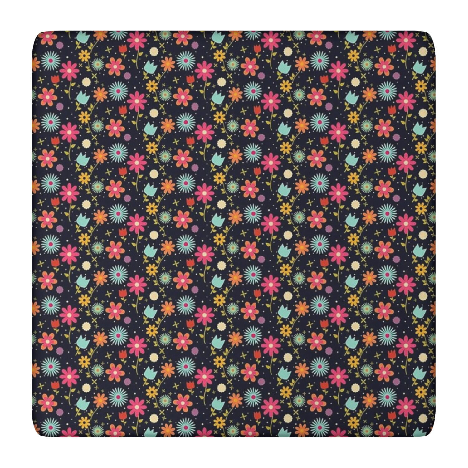 Black Daisy Flower Pattern Square Fitted Tablecloth with Elastic Edge ...